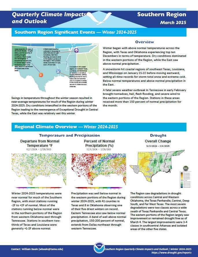 Quarterly Climate Impacts and Outlook for the Southern Region - March 2025 | Drought.gov